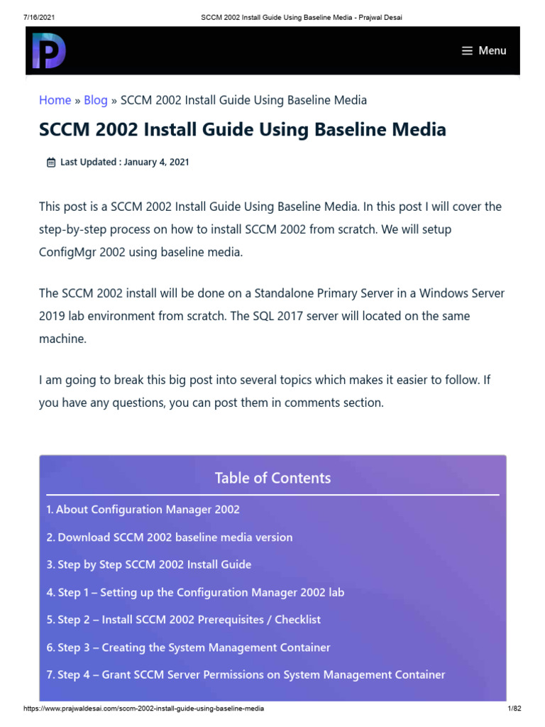 ConfigMgr 2002 Install Guide Using Baseline Media - Prajwal Desai | PDF