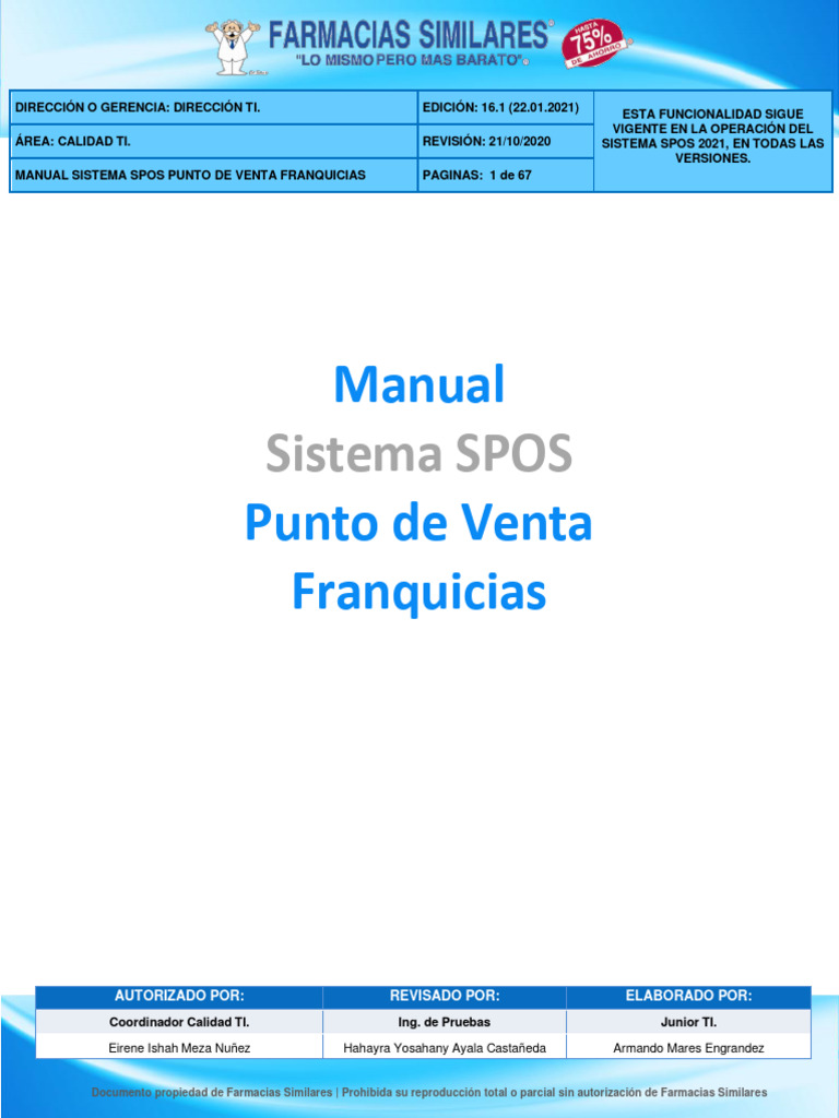 Manual Sistema SPOS Punto de Venta Franquicias | PDF | Tarjeta de ...