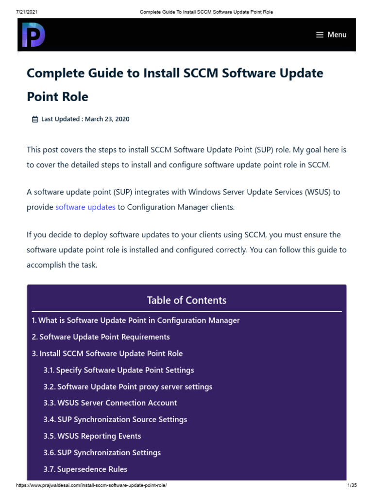 Install ConfigMgr Software Update Point Role | PDF | Proxy Server | Transport Layer Security