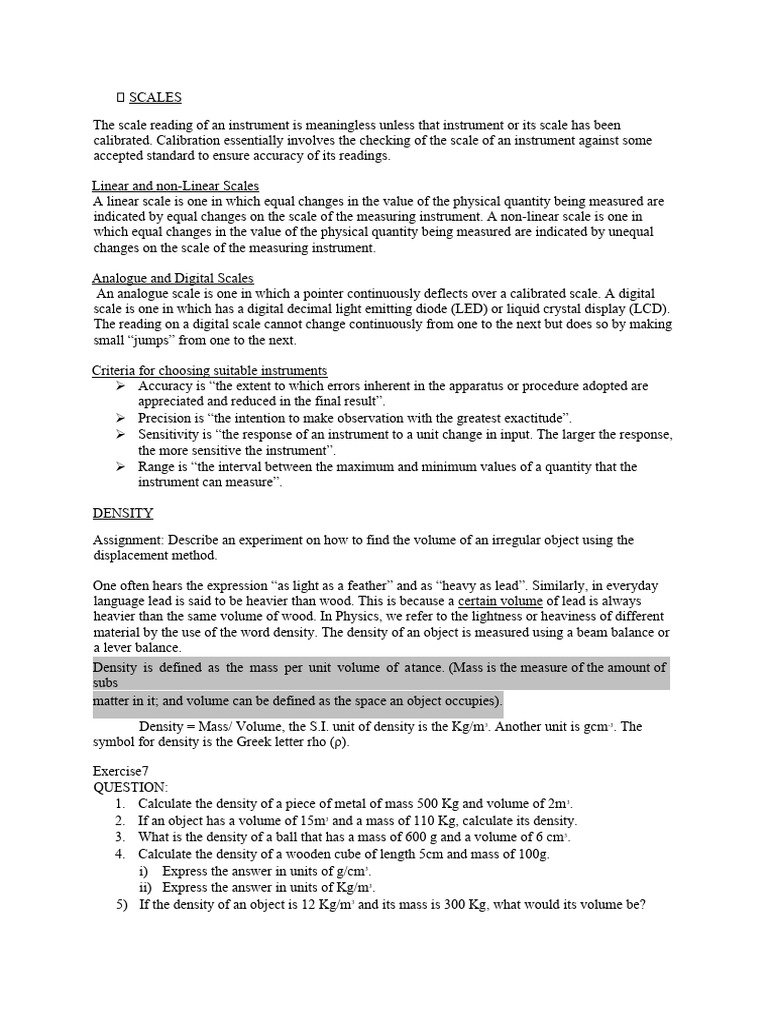 Scales, Density, Graph | PDF | Density | Weighing Scale