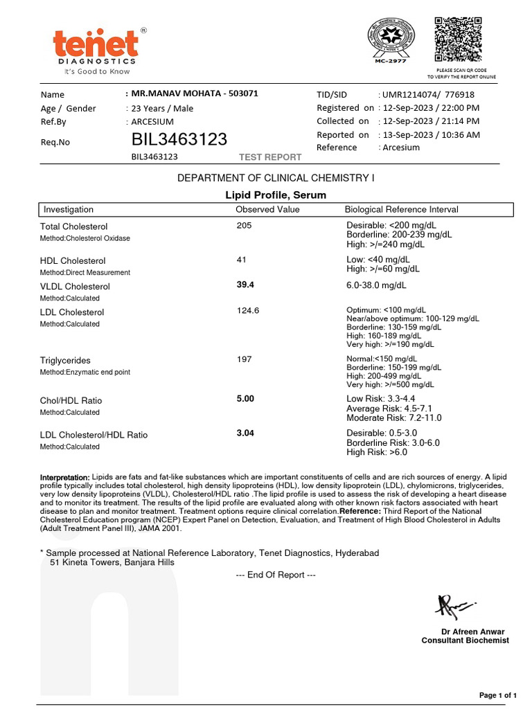 Lab Report | PDF | Cholesterol | Low Density Lipoprotein