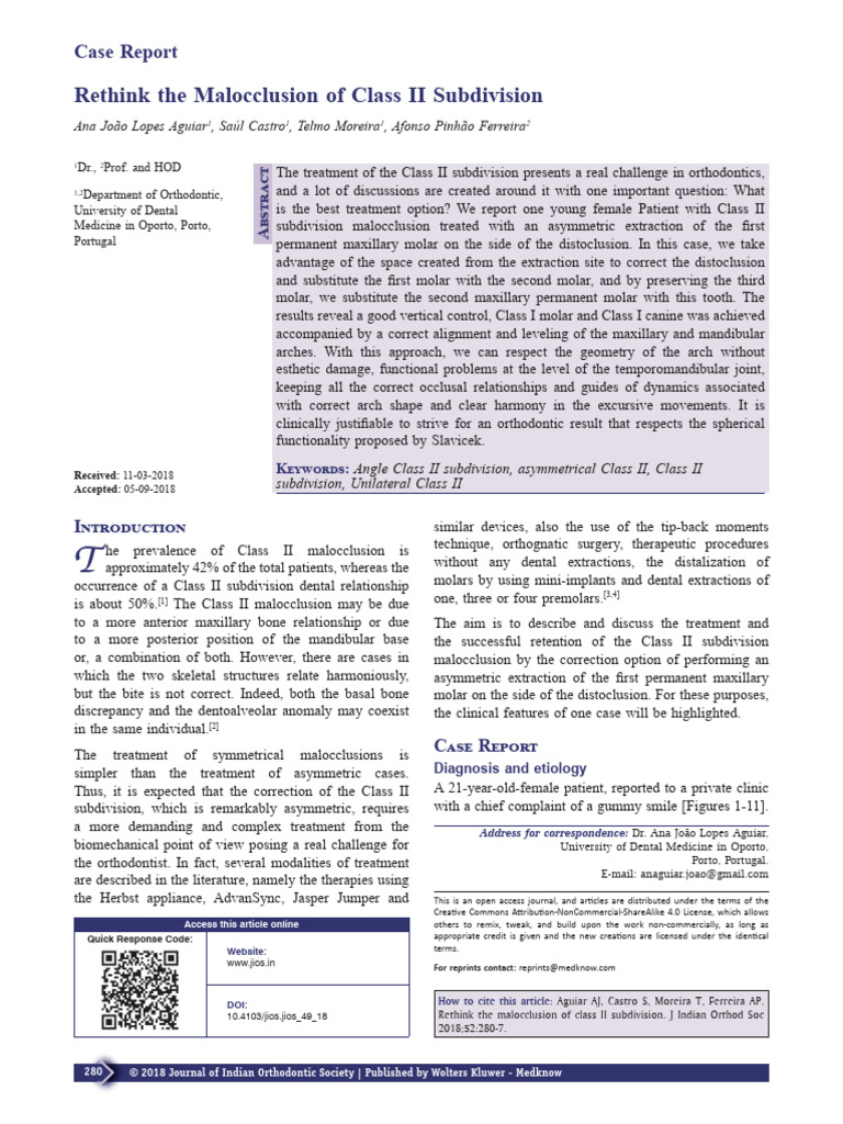 Aguiar Et Al 2018 Rethink The Malocclusion of Class II Subdivision ...