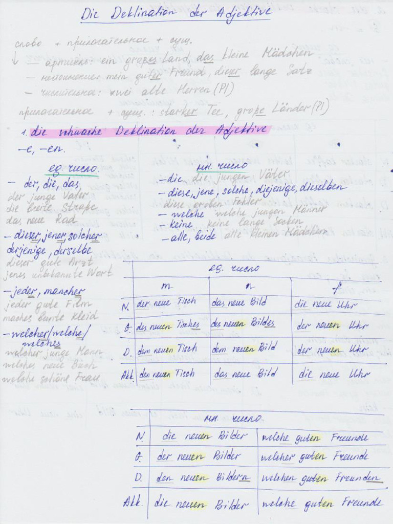 Deklination Der Adjektive | PDF
