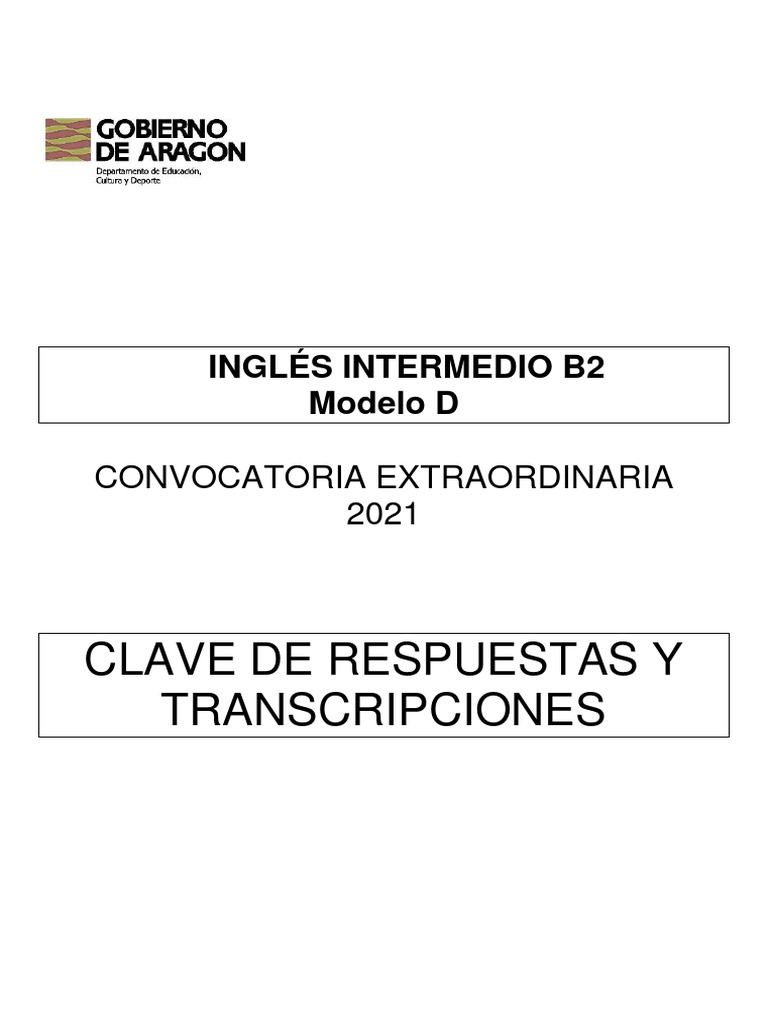 Inglés B2 2021 Modelo D Clave Pdf Cider Books