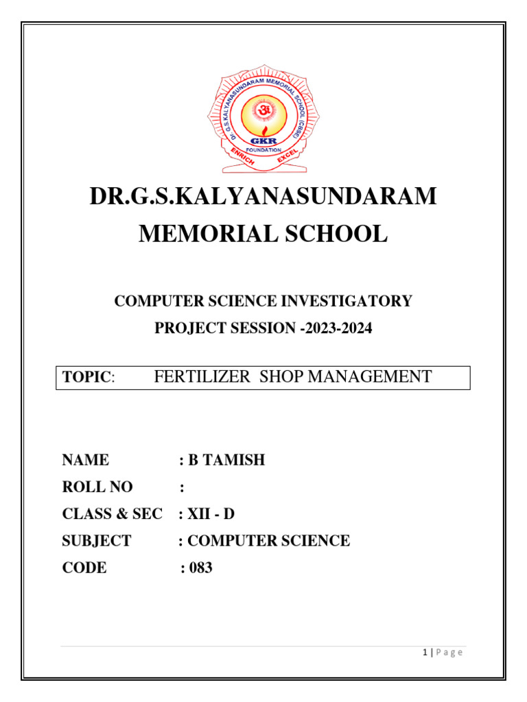 B Tamish CLASS 12 CS PROJECT | PDF | User (Computing) | Computing