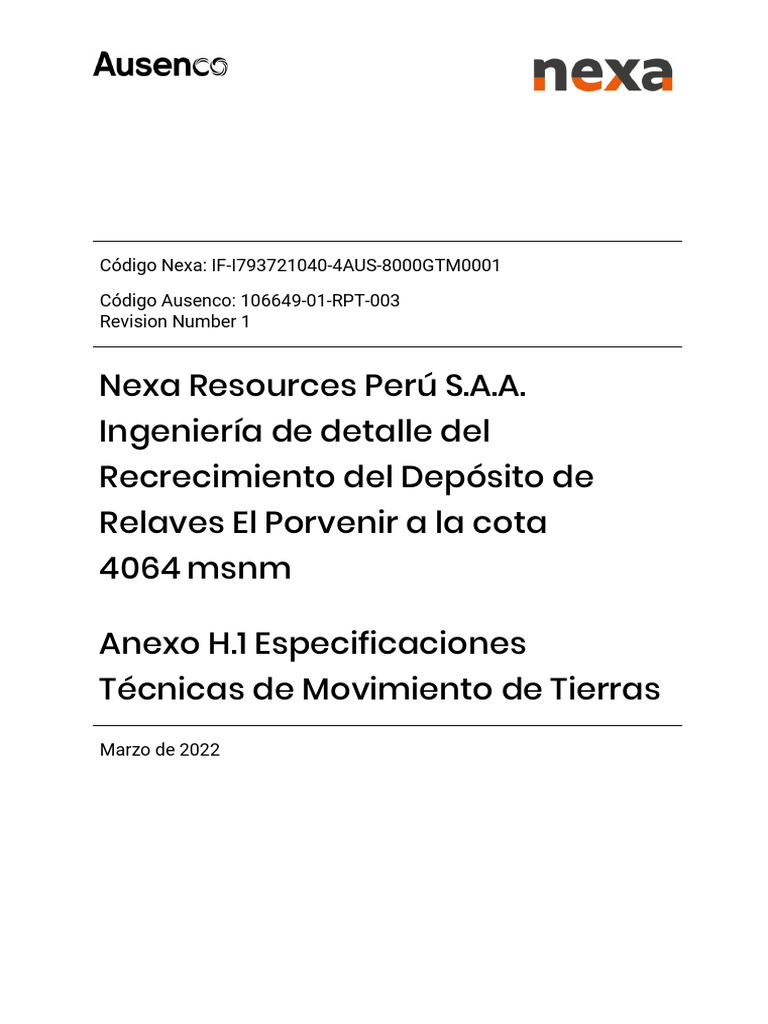 Anexo H.1 EETT Movimiento de Tierras-1 | PDF | Concrete | Building