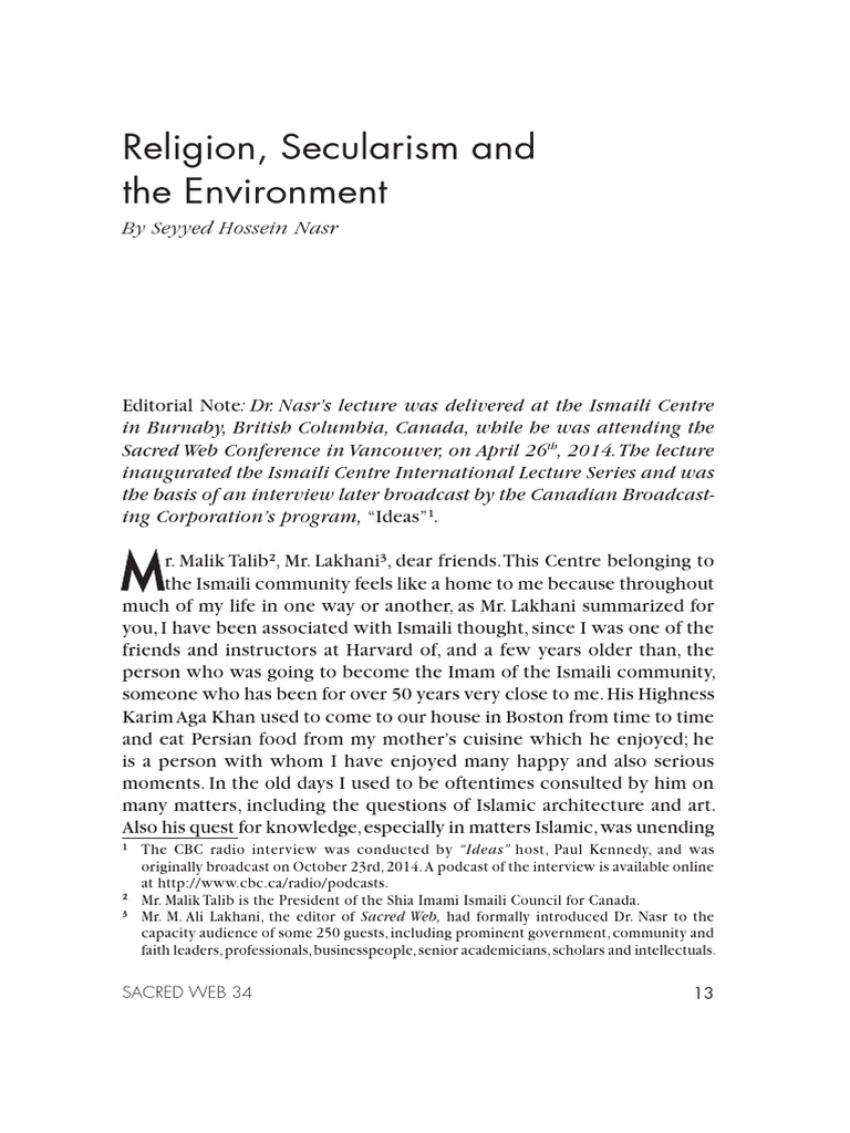 Sw34 Religion, Secularism and The Environment by Nasr | PDF | Theology ...
