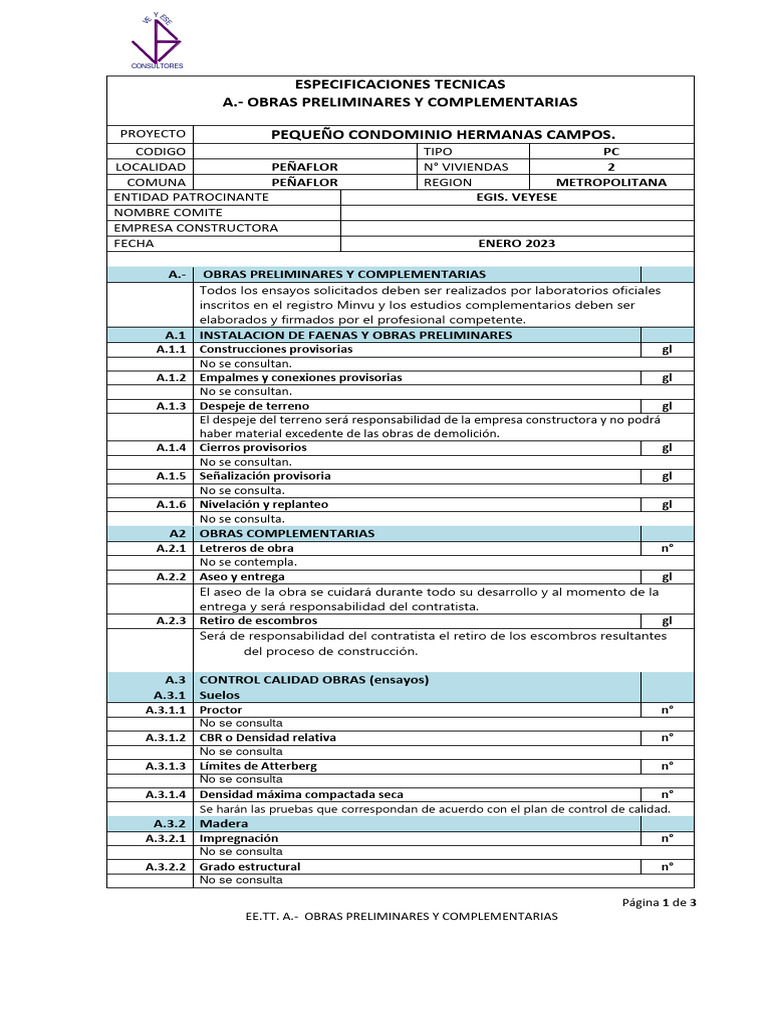 Eett_a Obras Preliminares y Complementarias | PDF | Ingeniería estructural | Hormigón