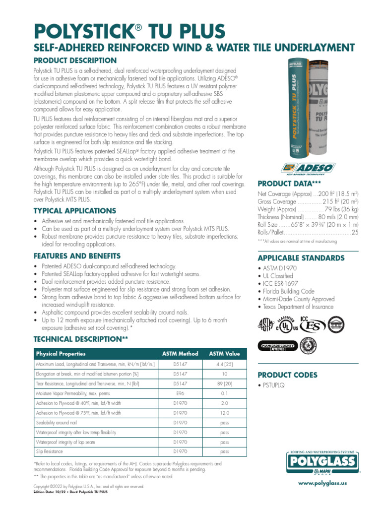 Polystick Tu Plus Pds 8 | PDF | Roof | Adhesive