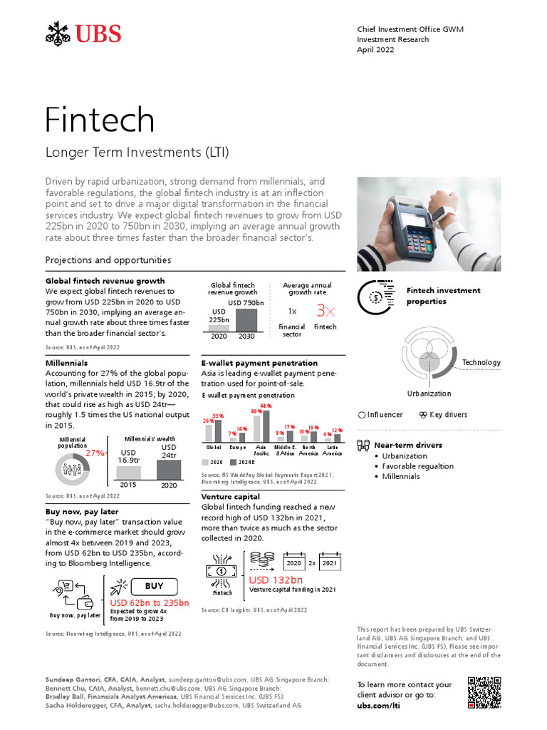 Fintech Snapshot Ubs Cio Longer Term Investments Research en New | PDF ...