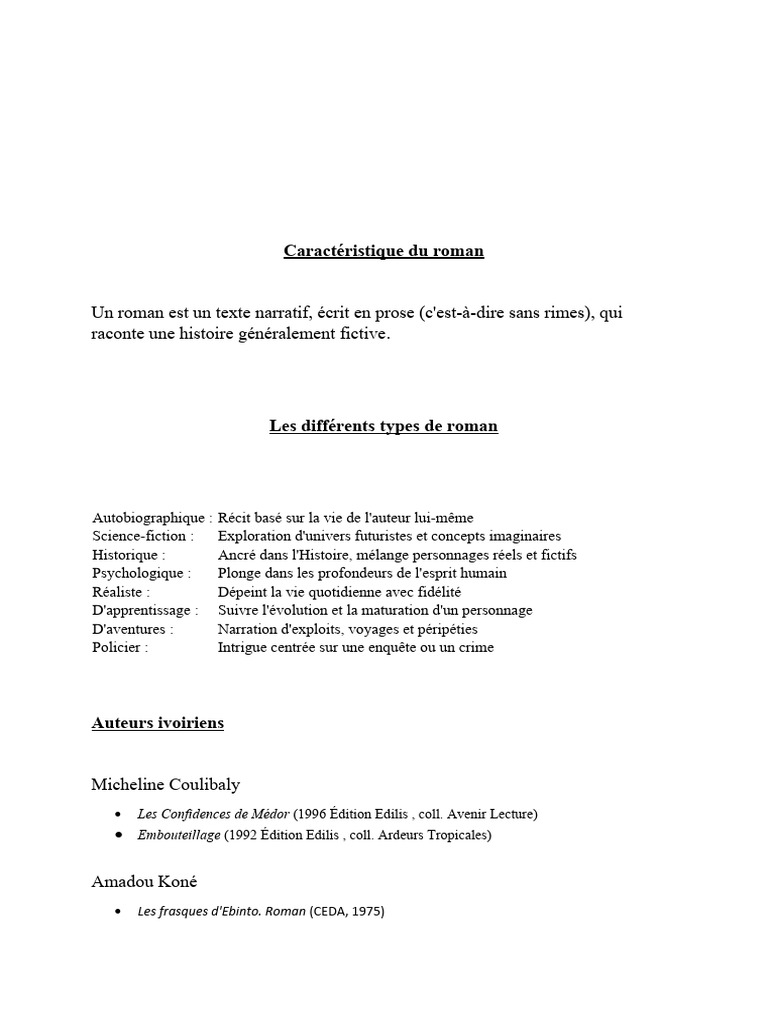 Caractéristiques et types de roman | PDF