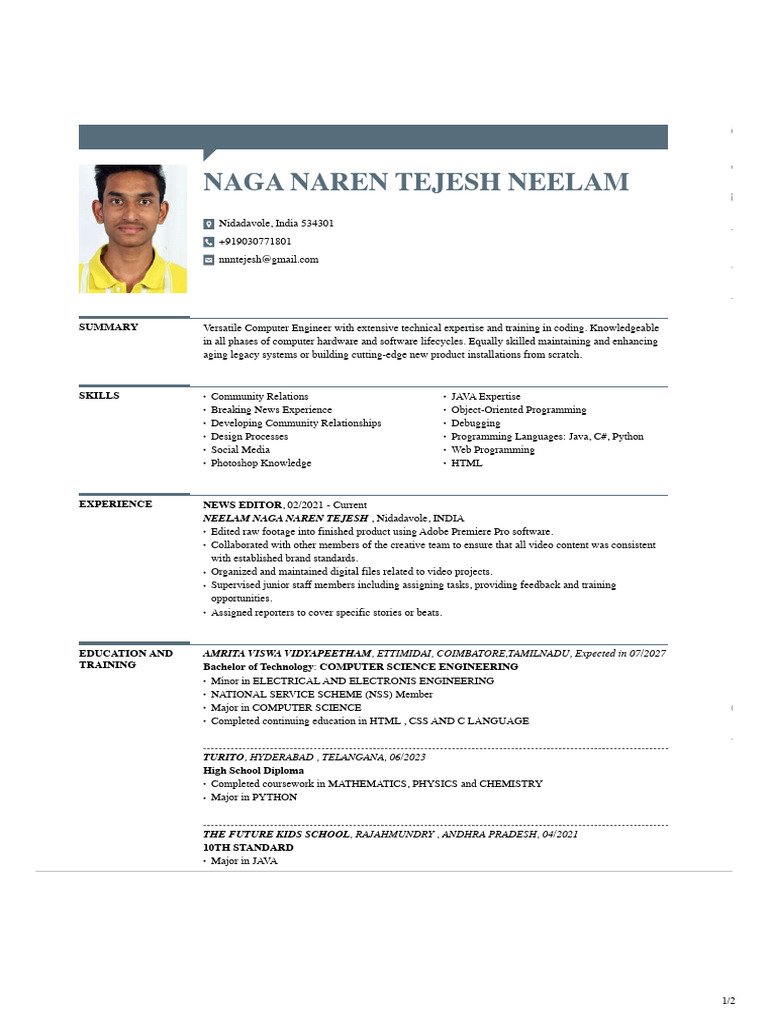 Tejesh Resume | PDF | Computer Programming | Computing