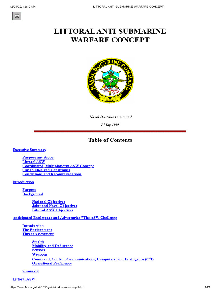 Littoral Anti-Submarine Warfare Concept | PDF | Anti Submarine Warfare | Submarines