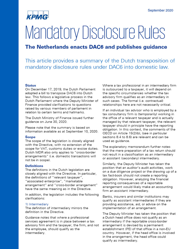 MDR Factsheet The Netherlands September 2020 | PDF | Taxes | Corporate Tax