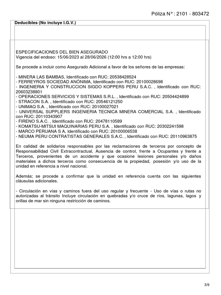 Póliza de Seguro para Empresas Mineras | PDF | Negocios | Finanzas y dinero