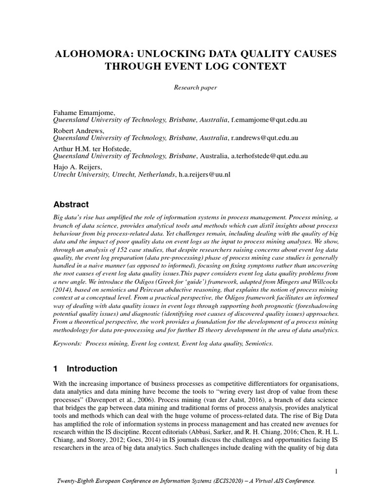 Alohomora Unlocking Data Quality Causes Through Event Log Contex | PDF | Information | Data