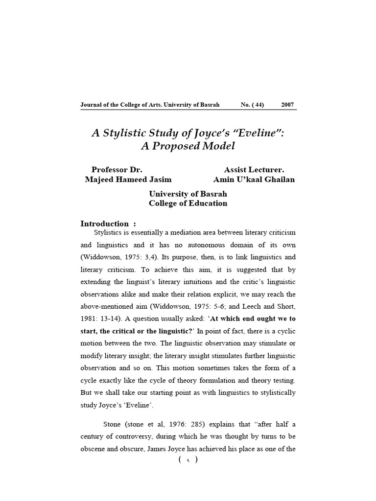 Stylistic Analysis of Joyce's "Eveline" | PDF | Narration | Linguistics