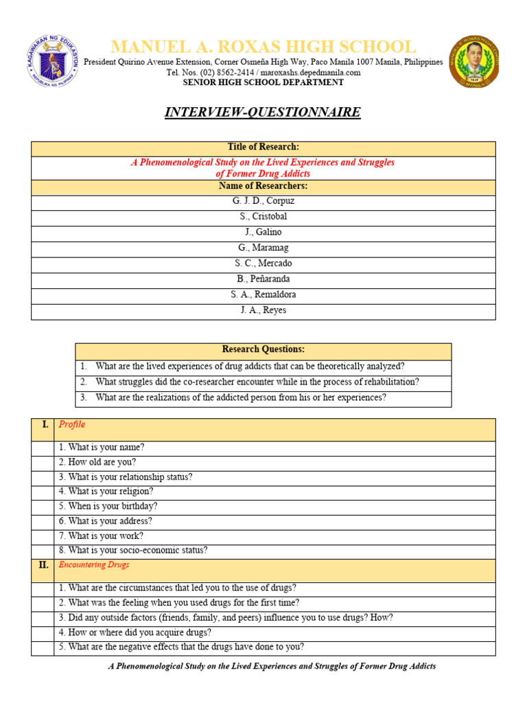 CORPUZ Group 2 Interview Questionnaire 02 Final 1 | PDF | Drug ...