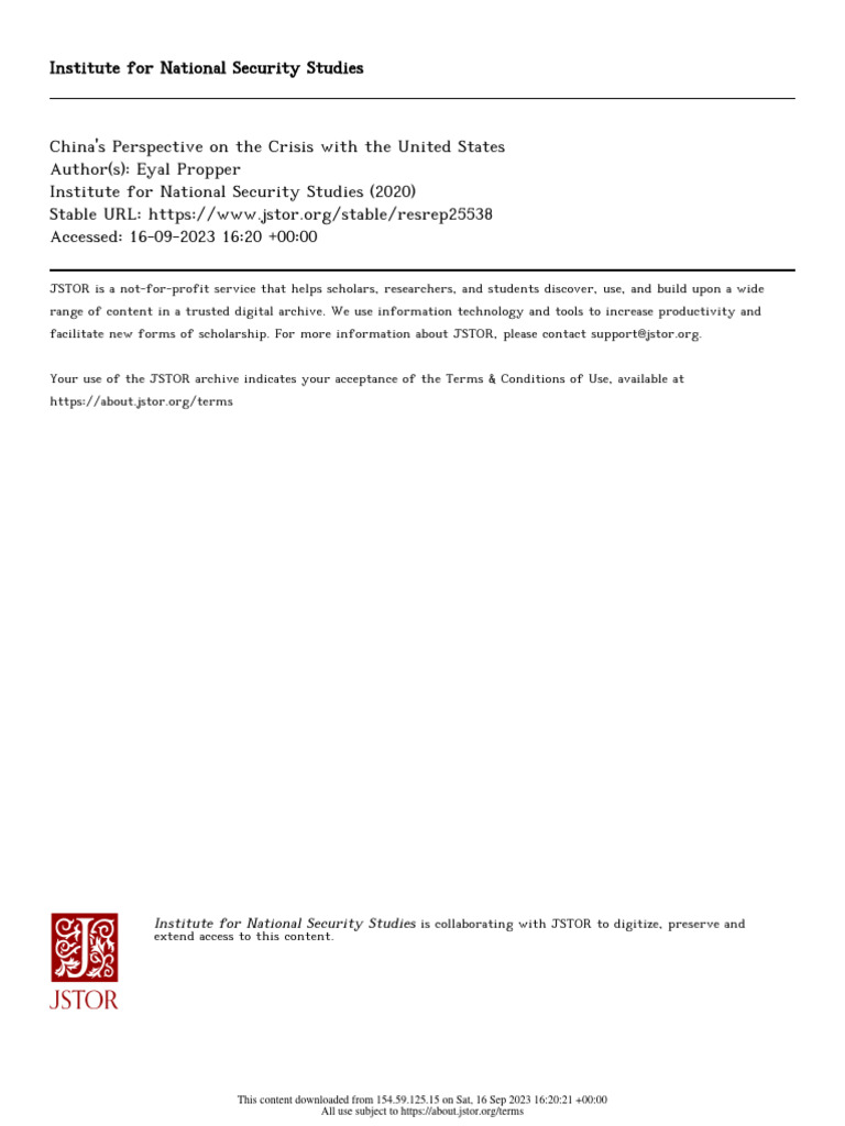 Propper ChinasPerspectiveCrisis 2020 | PDF | World Politics | China