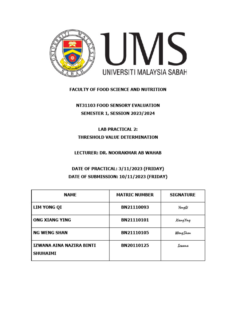 Food Sensory Lab Practical 2 | PDF | Taste | Stimulus (Physiology)