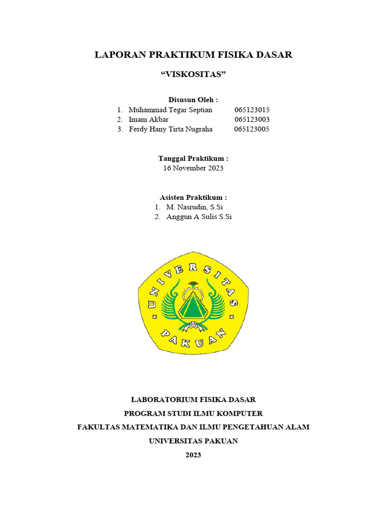 Laporan Praktikum Fisika Dasar Viskositas | PDF Laporan Praktikum Fisika Dasar Viskositas | PDF