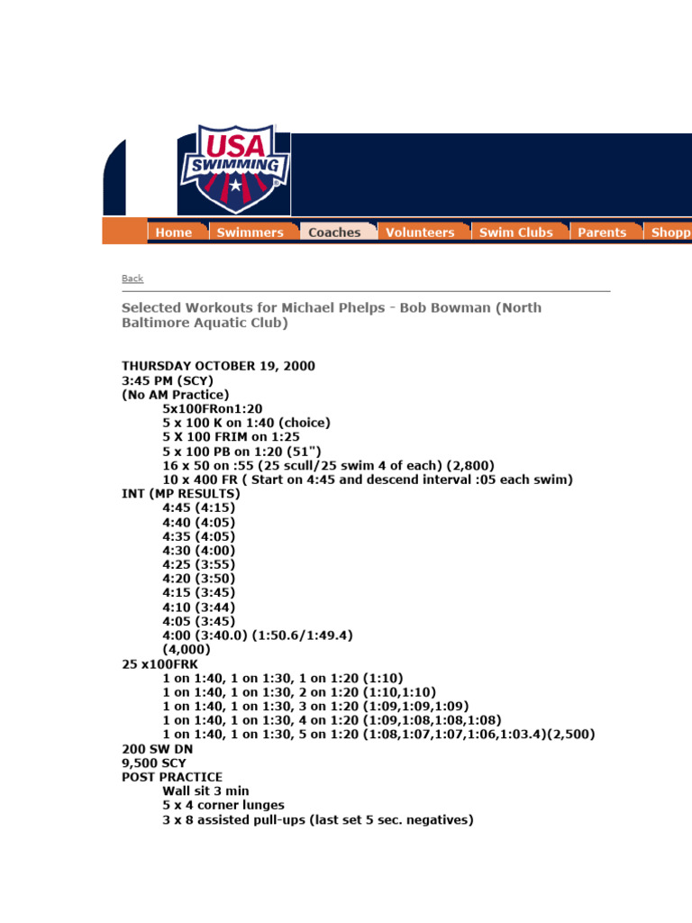 Michael Phelps Swim Workout Plans | PDF | Athletic Sports | Management ...