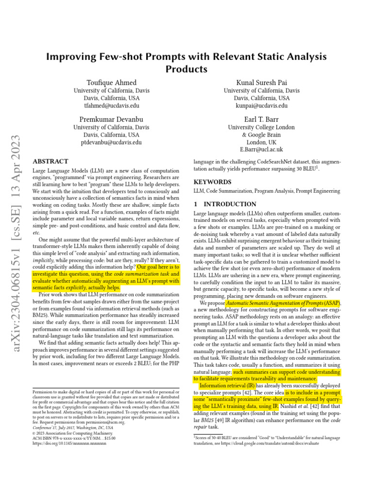 Few Shot Prompt Static Analysis | PDF | Function (Mathematics) | Sampling (Statistics)