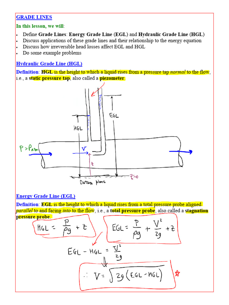 Understanding HGL and EGL in Fluid Mechanics | PDF | Pressure | Fluid ...