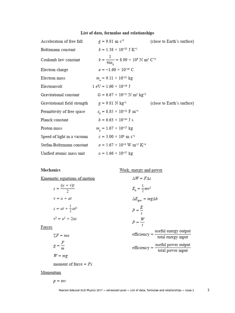 A Level Physics Data+Formulae+Relationships | Download Free PDF ...