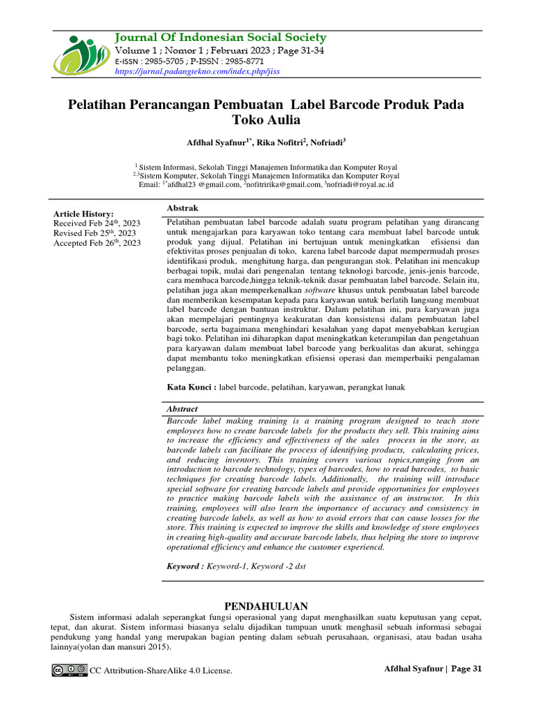 Pelatihan Perancangan Pembuatan Label Barcode Prod | PDF