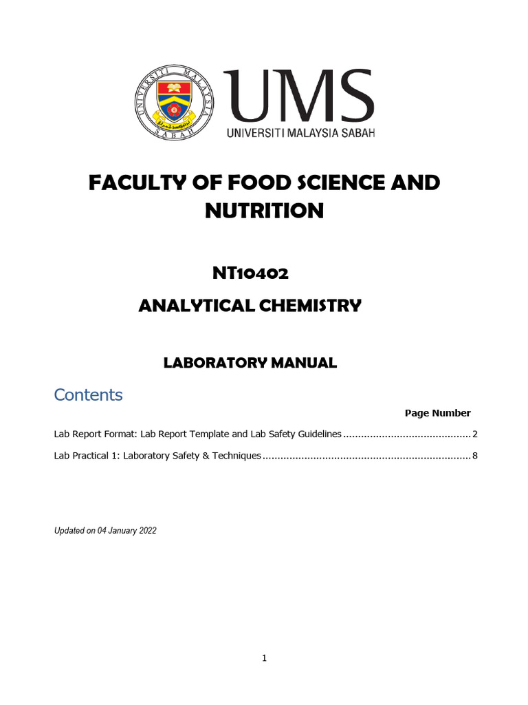 Lab Practical 1 - Laboratory Safety and Techniques - NT10402 Analytical ...
