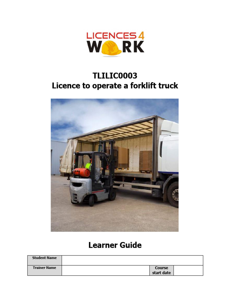Forklift Operation Learner Guide TLILIC0003 | PDF | Forklift ...