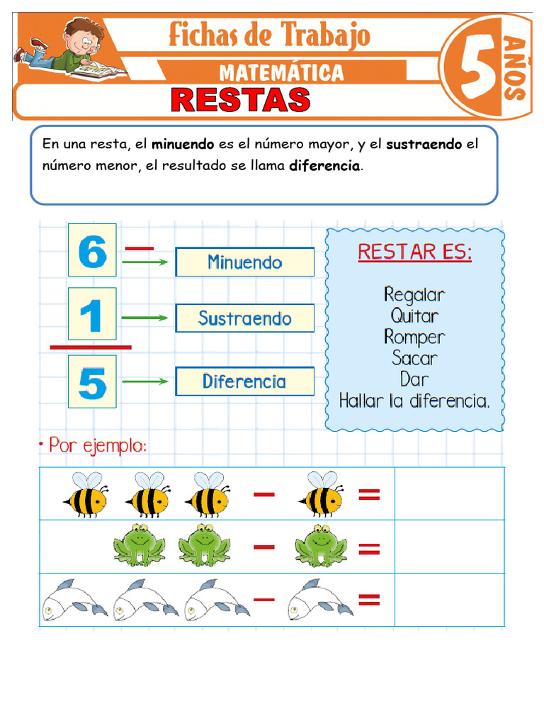 Fichas de Restas para Niños de 5 Años | PDF | Informática