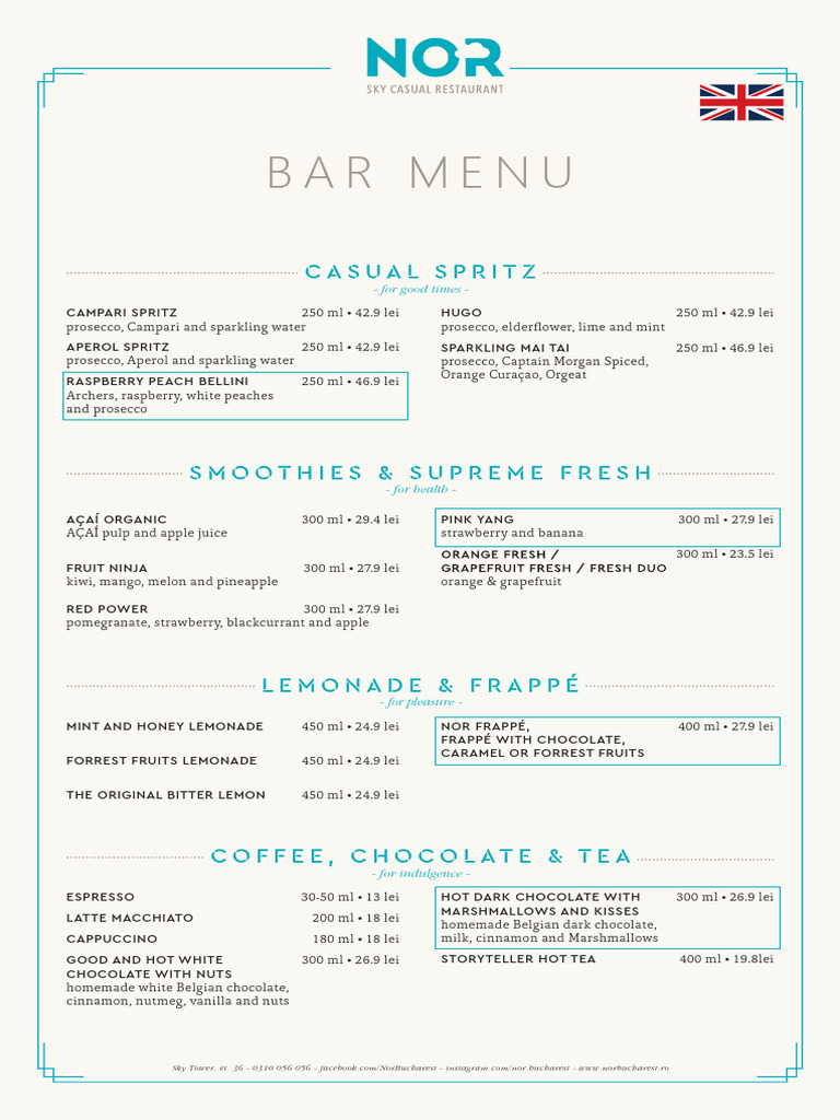 Meniu Nor Bar en | PDF | Wine | Alcoholic Drinks