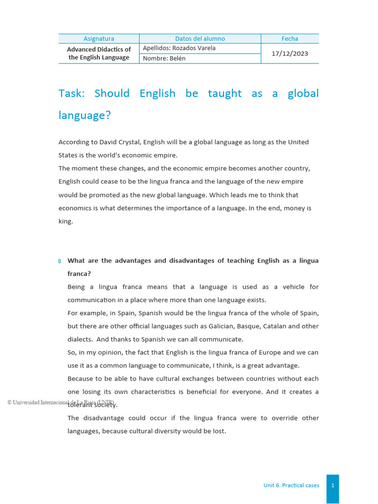Advance - Did - Act - Task - English Global Language | PDF | Spanish Language | English Language