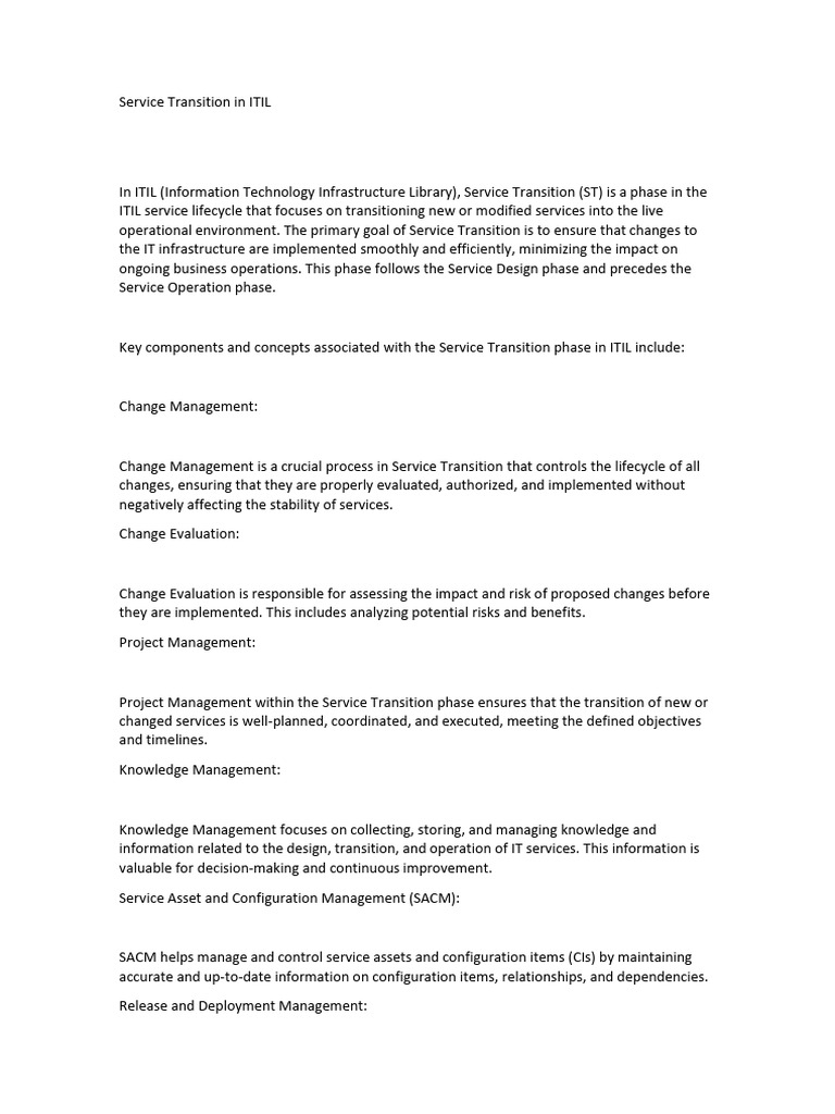 ITIL Service Transition Explained | PDF | Project Management | Business