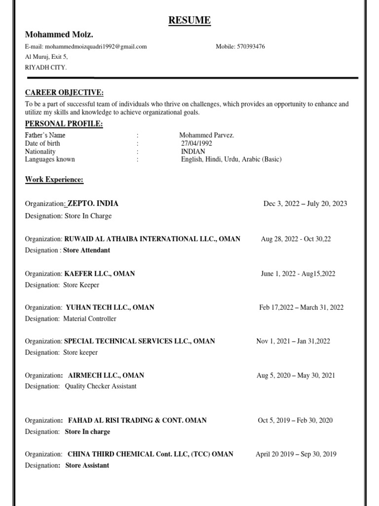 Moiz CV 2022 - Updated Ms Word 2 | PDF | Learning | Human Communication