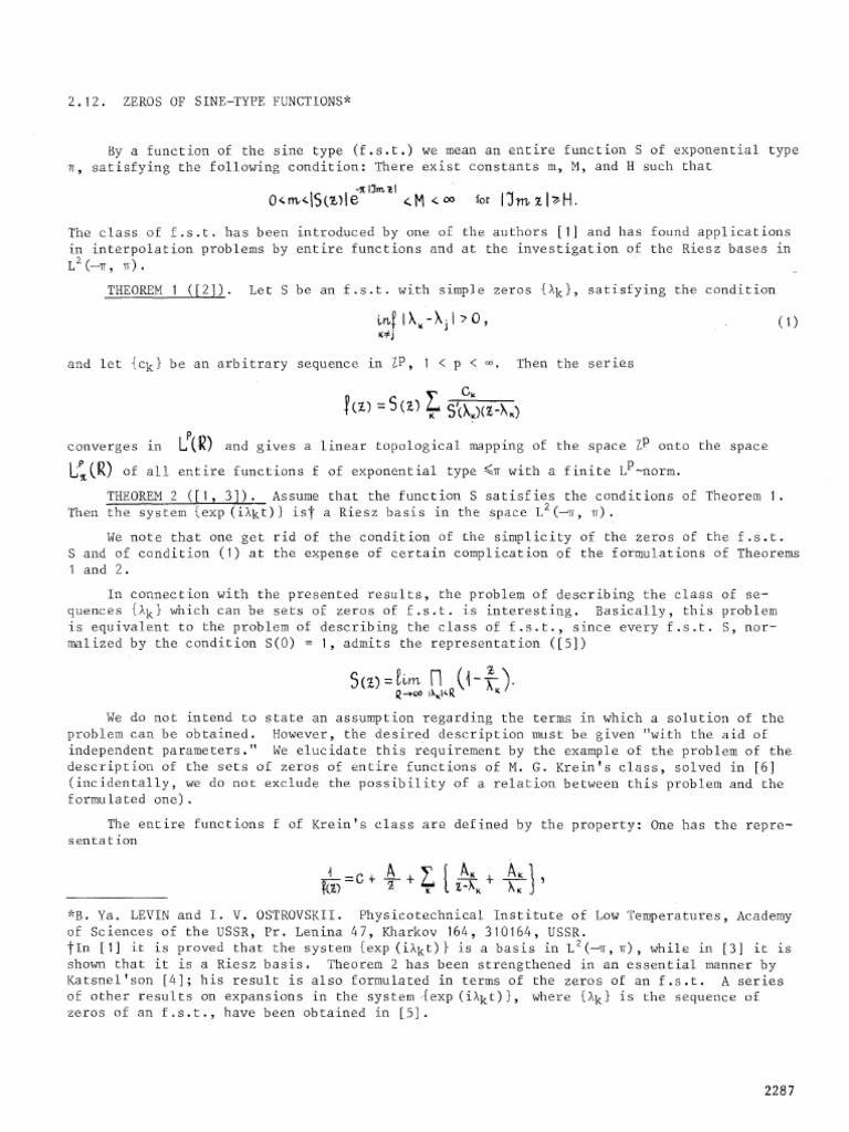 Sine-Type Functions & Zero Sets | PDF | Mathematical Analysis ...