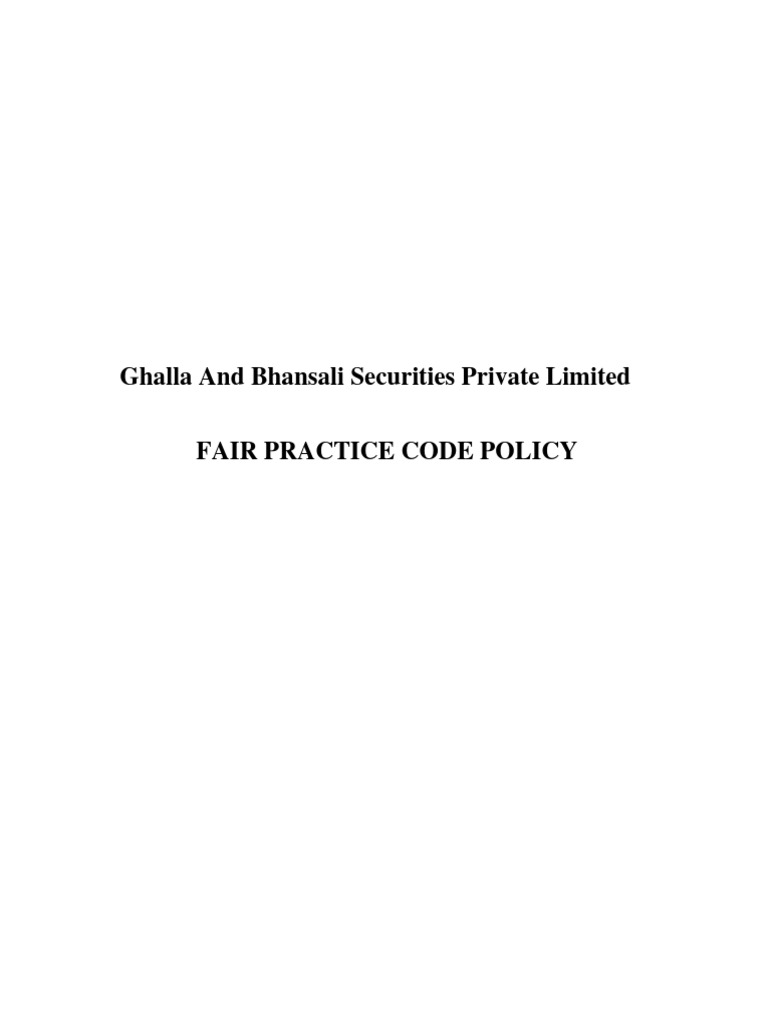 Ghalla Bhansali Securities Fair Practices Code | PDF | Loans | Interest