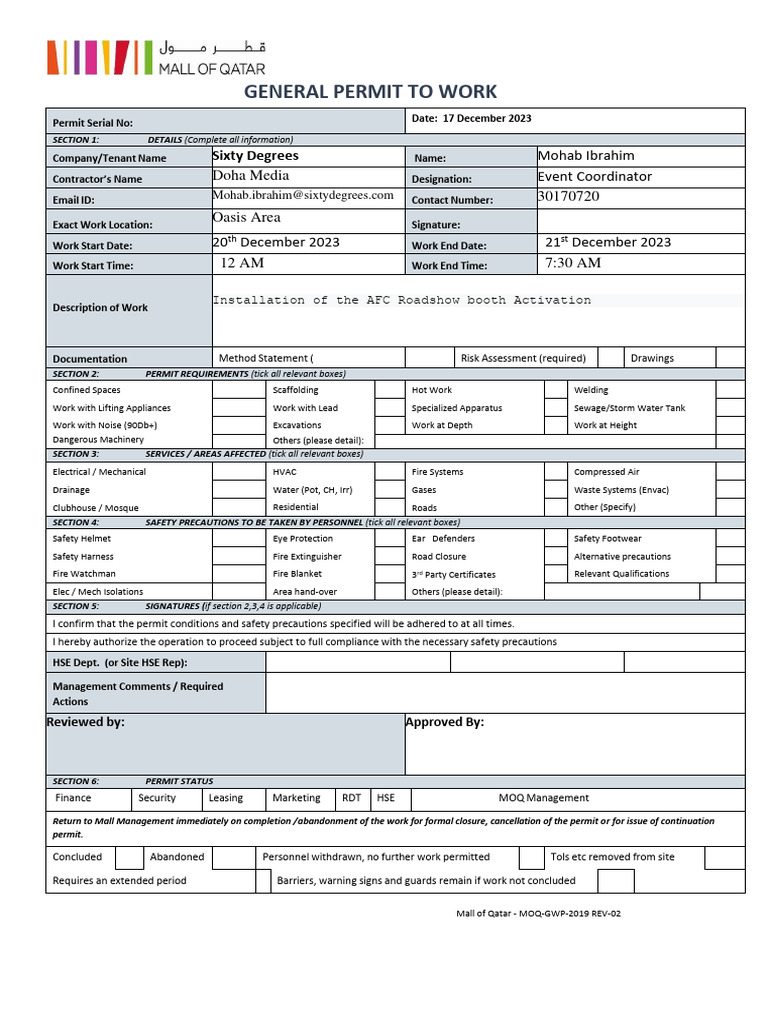 PERMIT_TO_WORK_FORM[1] | PDF | Safety