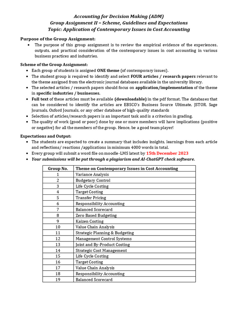 Adm Group Assignment Ii Guidelines And Expectations Pdf Academic Publishing Grammar