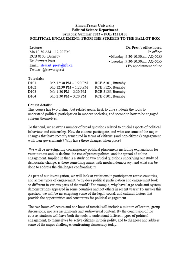 Prest POL 121 D100 Summer 2023 Syllabus Updated 29 May 4 | PDF ... Prest POL 121 D100 Summer 2023 Syllabus Updated 29 May 4 | PDF ...