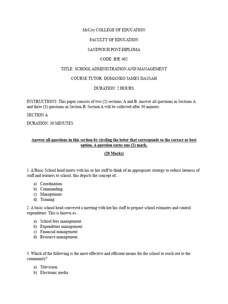Answer All Questions in This Section by Circling The Letter That ...