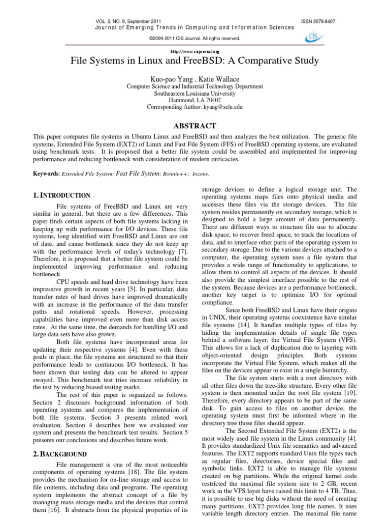 File Systems in Linux and Freebsd: A Comparative Study: Kuo-Pao Yang, Katie Wallace | PDF | File ...