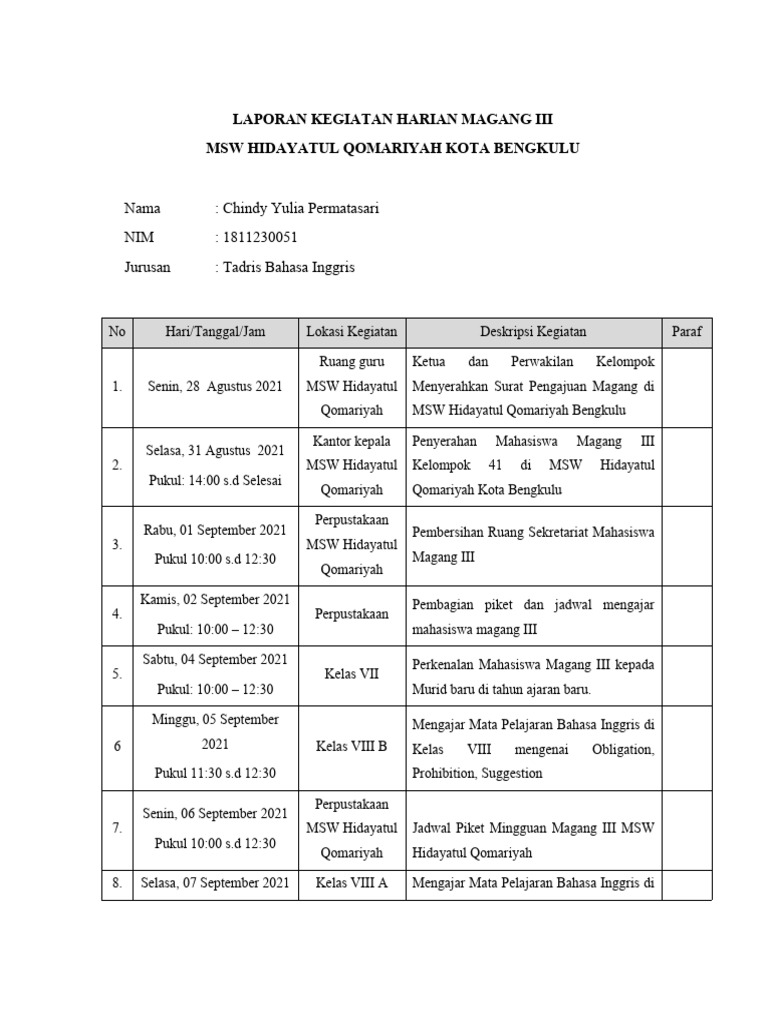 Lampiran F (Buku Harian) | PDF