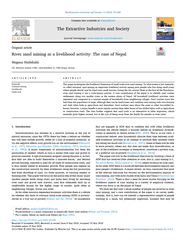 River Sand Mining As A Livelihood Activity - 2023 - The Extractive ...
