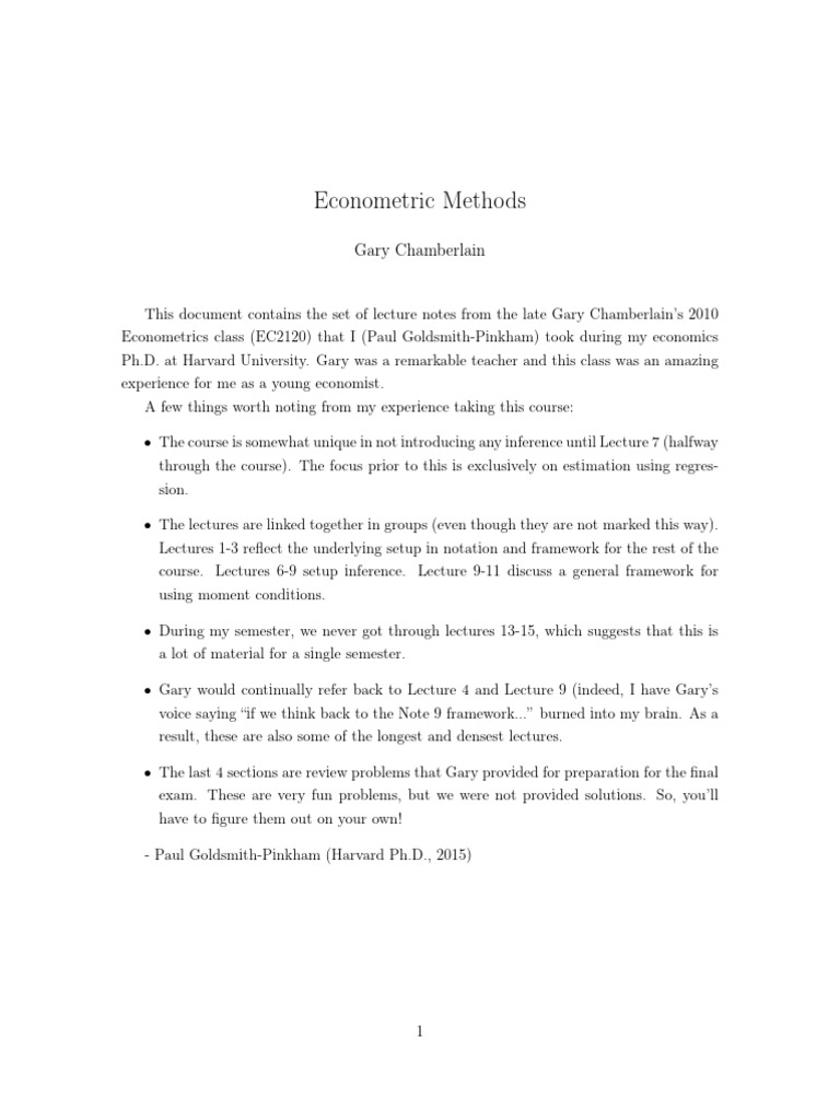 Gary Chamberlain Econometric S | PDF | Linear Regression | Dependent And Independent Variables