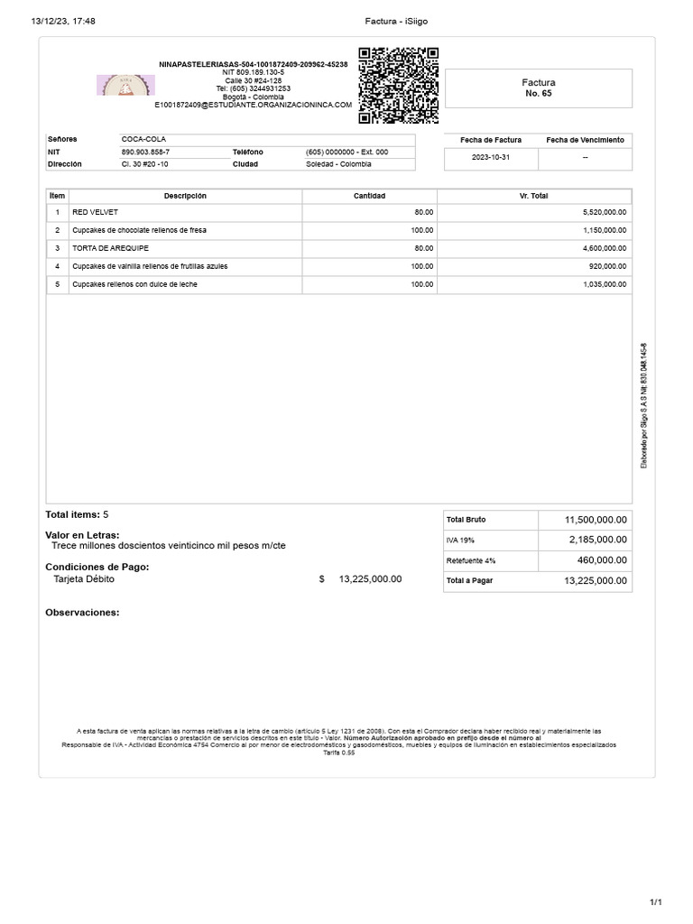 Factura de Venta Coca Cola | PDF | Economias