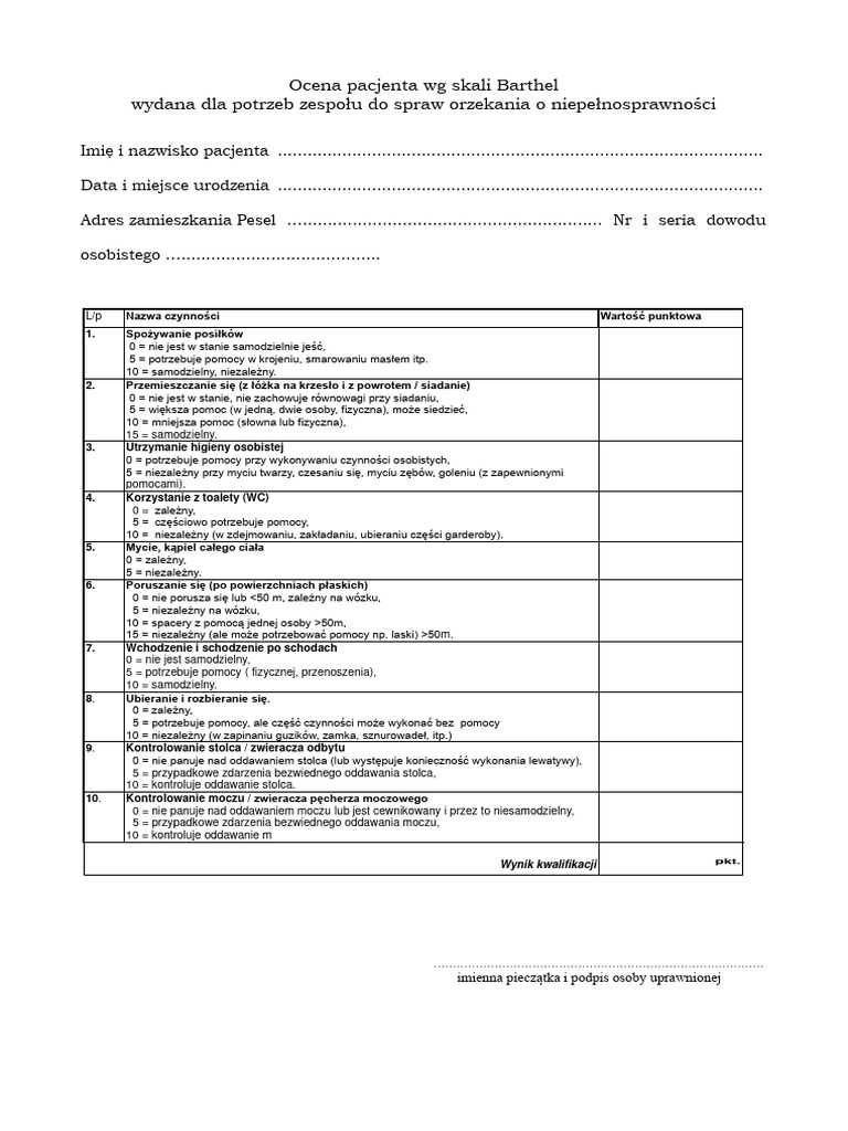 Ocena Skala Barthel | PDF