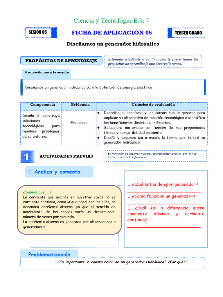 3° - Ficha - de - Aplicación-Sesión 5-Exp.7-Cyt | PDF | Generador eléctrico | Corriente alterna